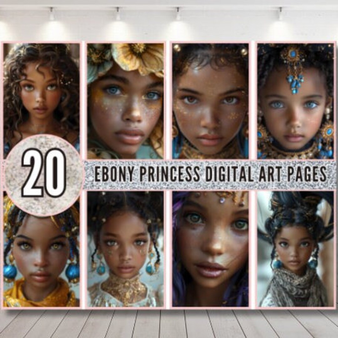 Ebony Princess, Black Girl Digital Art Paper Bundle, Printable Art ...