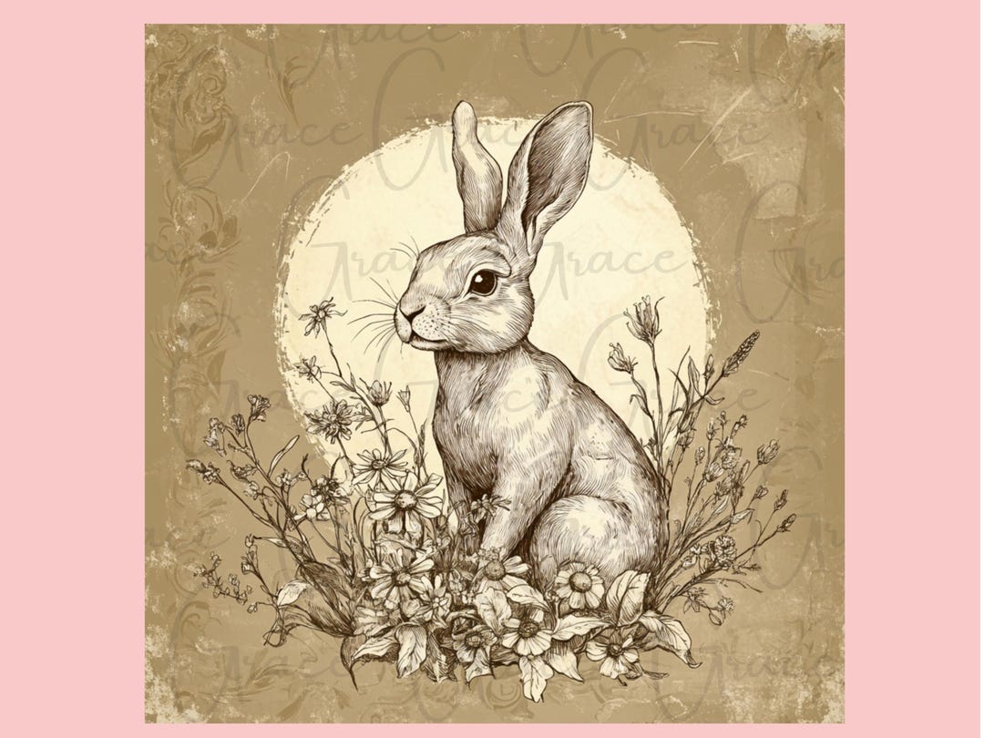 Primitive Vintage Hare Bunny Rabbit Jpg Digital Image, 12x12, Woodland ...