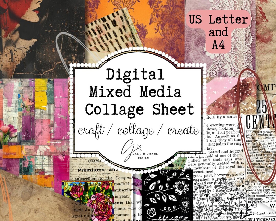 Digital Mixed Media Collage Sheet, Collage Fodder, Scrapbooking, Junk ...