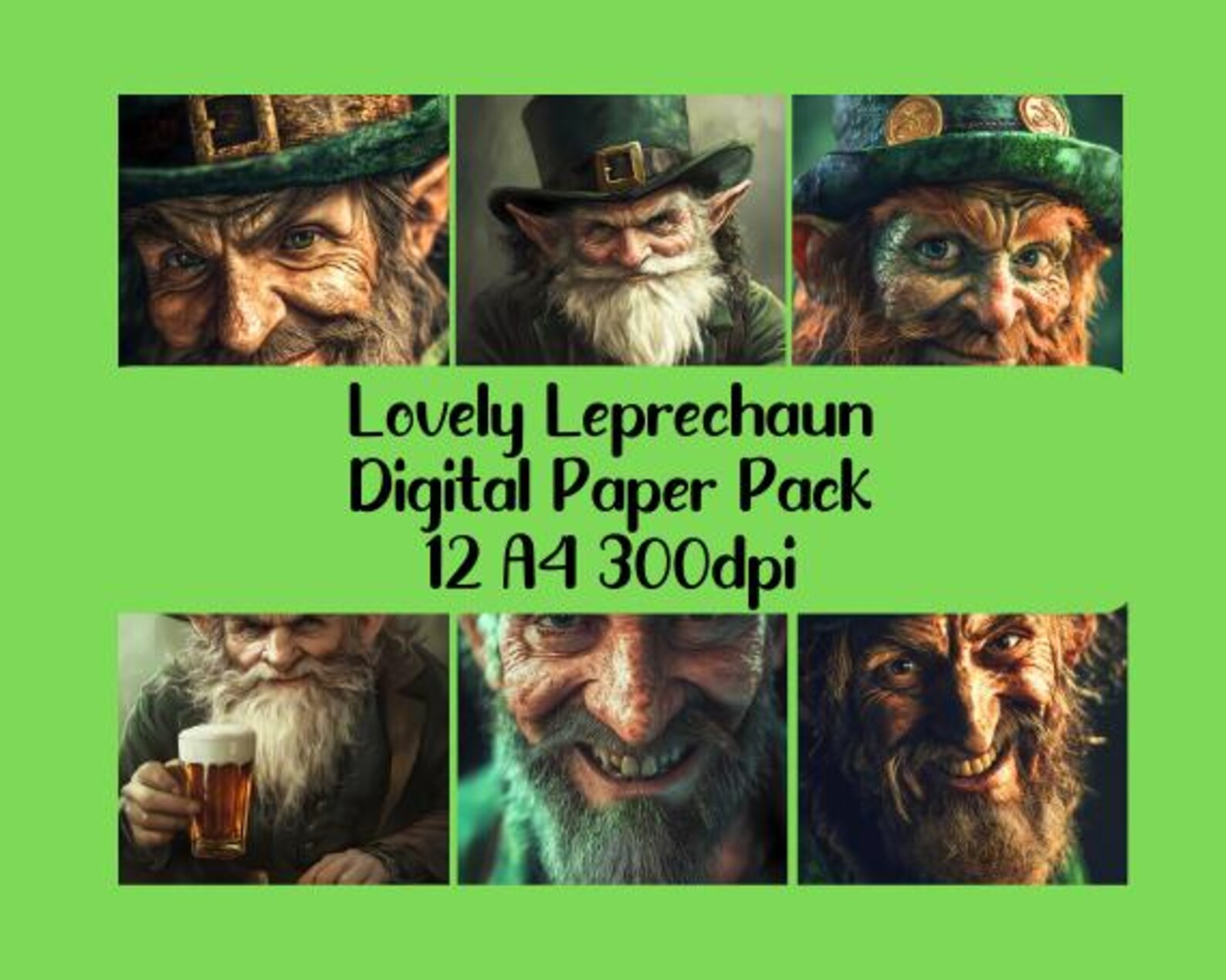12 Irish Leprechaun Digital Paper Pack, Commercial Use Junk Journal ...