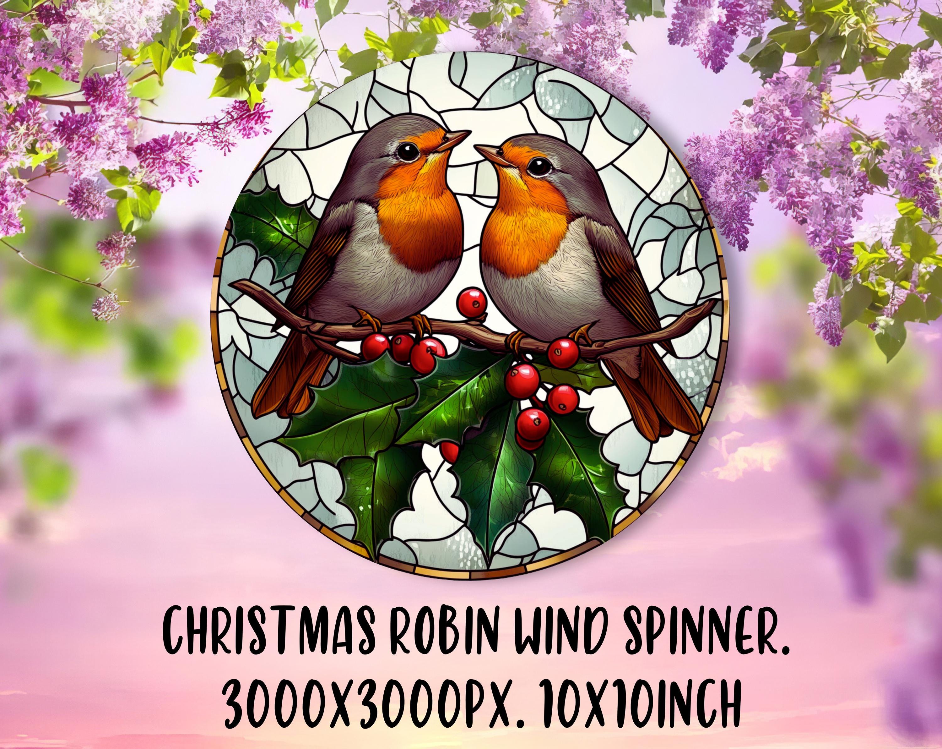 Wind Spinner, Stained Glass, Robin Sublimation Design, Christmas Decor ...