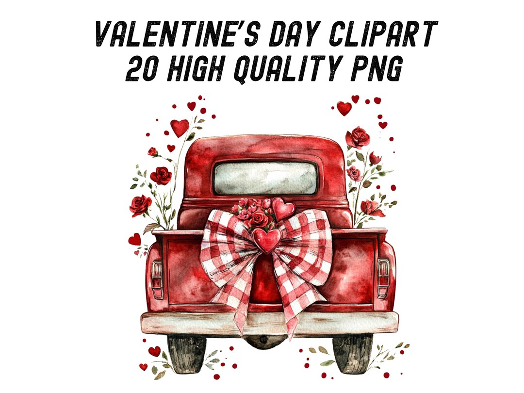 Valentine's Day Red Truck Clip Art Bundle, Valentines PNG, Romantic PNG ...
