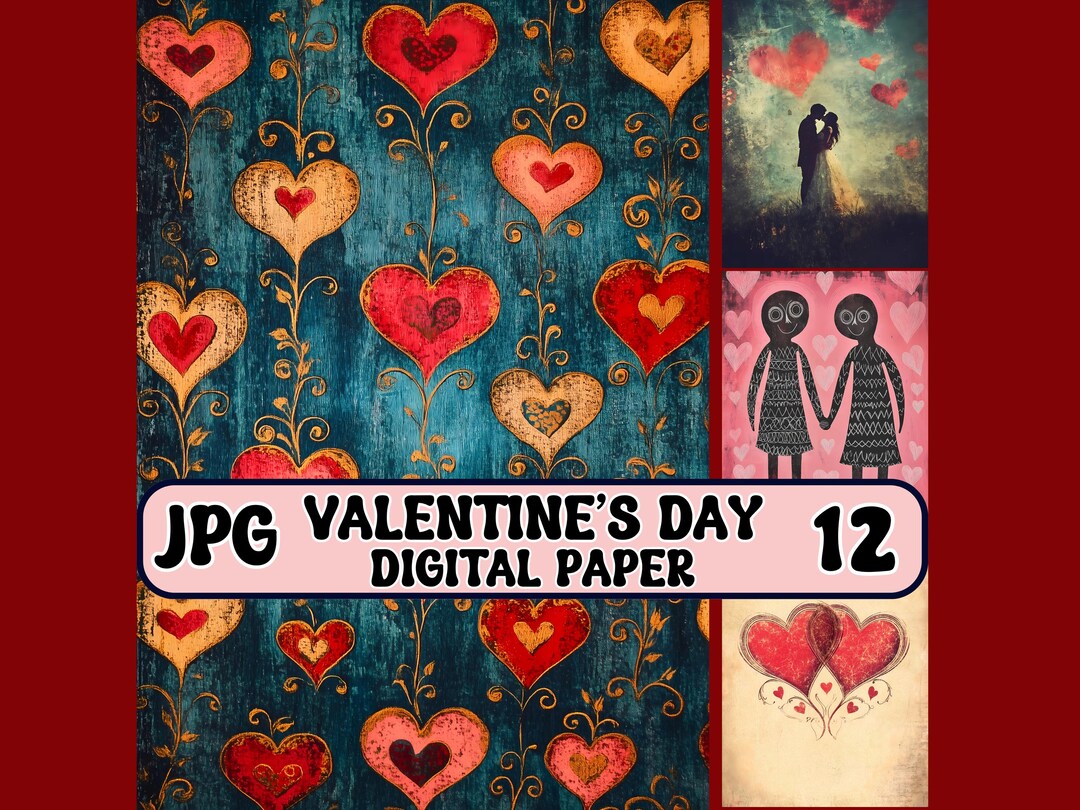 Valentine's Day, Digital Paper Bundle, Valentines Scrapbook Papers ...
