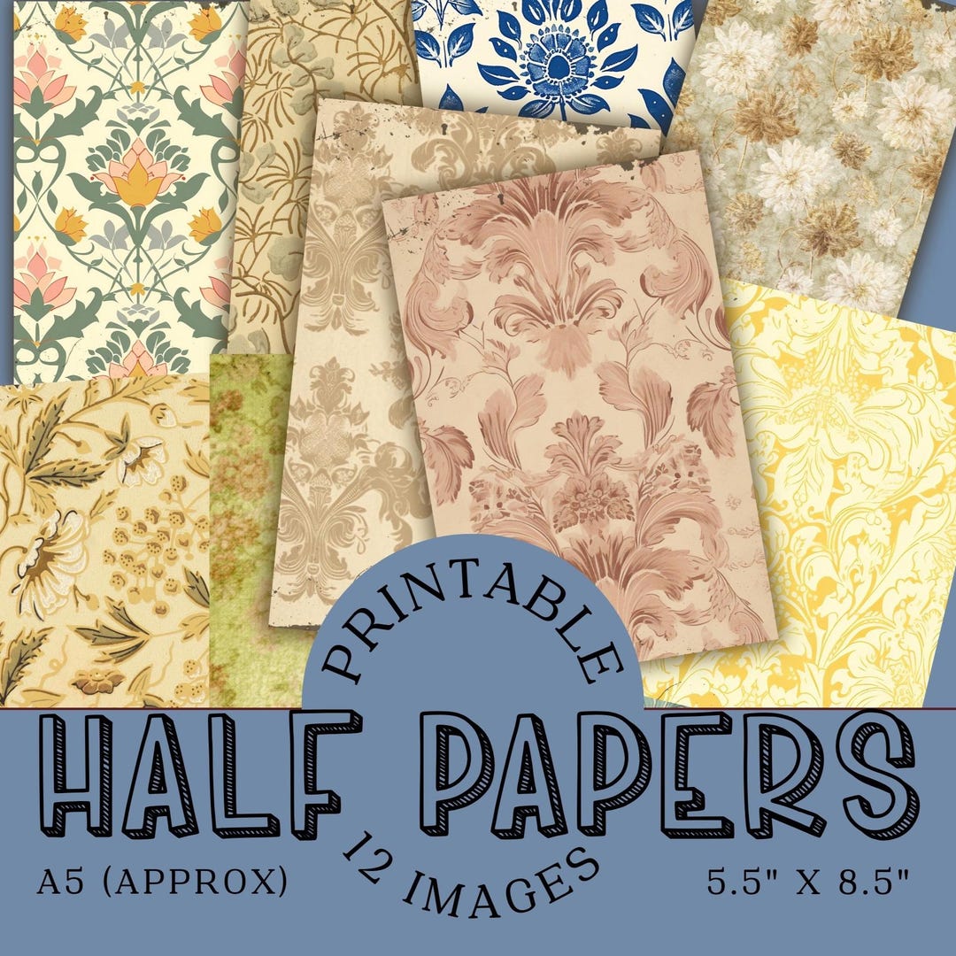 Vintage Junk Journal Half Papers, Printable Bundle, Scrapbooking, Paper ...
