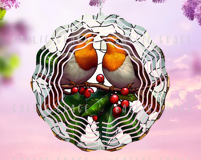 Wind Spinner, Stained Glass, Robin Sublimation Design, Christmas Decor ...