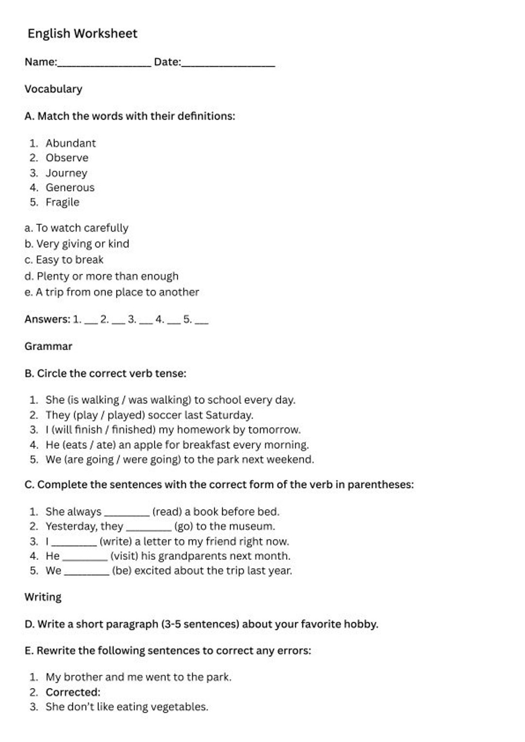 Printable, Worksheet, School Material - Etsy