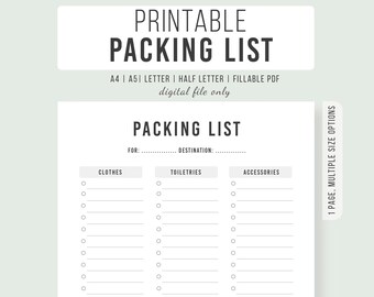 Editable Carry on Packing List Printable Editable Packing List Template ...