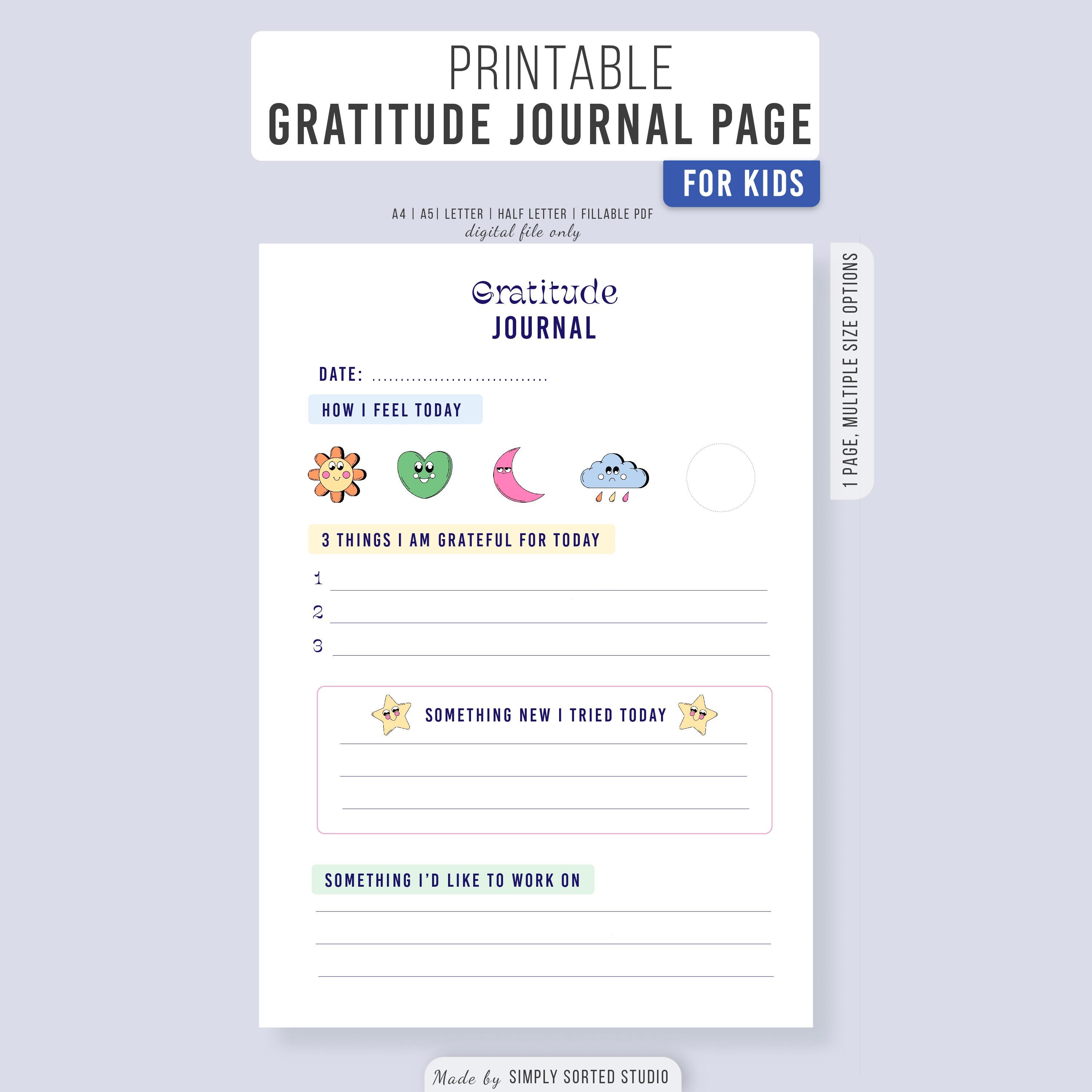 Children's Gratitude Journal - A4, A5, Letter, Half Letter, Printable ...