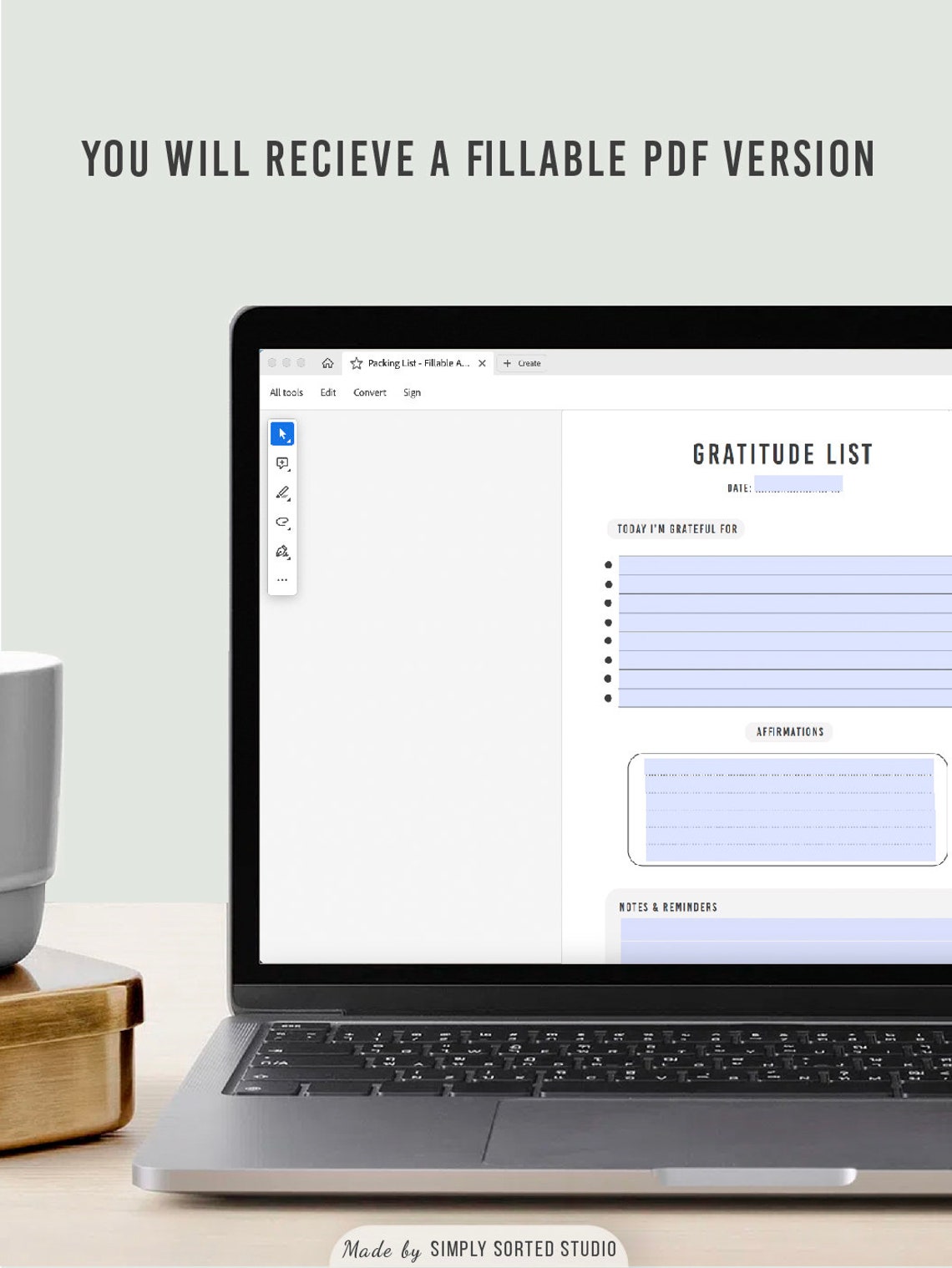 Daily Gratitude List - A4, A5, Letter, Half Letter, Fillable PDF - Etsy