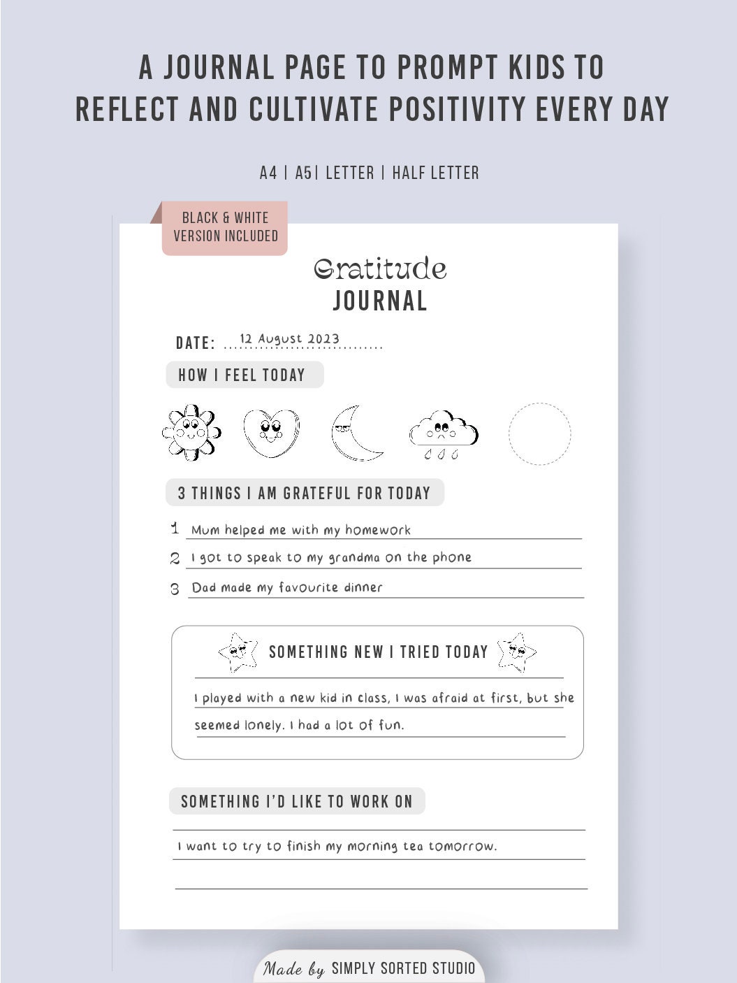 Children's Gratitude Journal - A4, A5, Letter, Half Letter, Printable ...