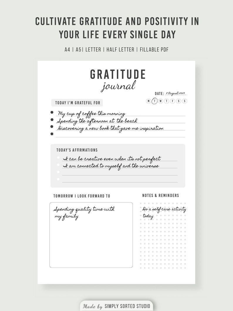Digital Gratitude Journal - Printable, Fillable PDF, A4, A5, Letter ...