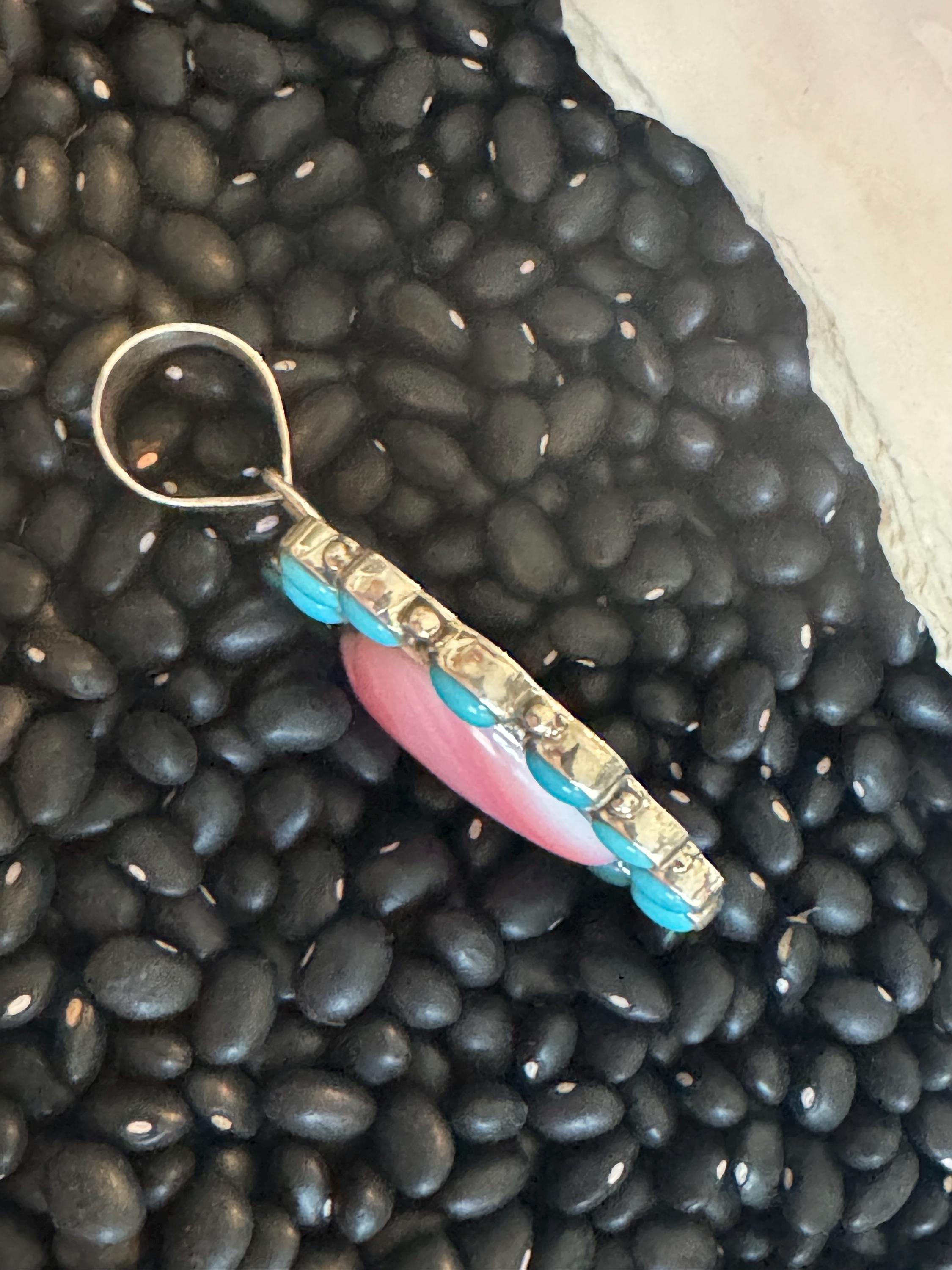 Pink Conch & Turquoise Heart-shaped Pendant - Etsy