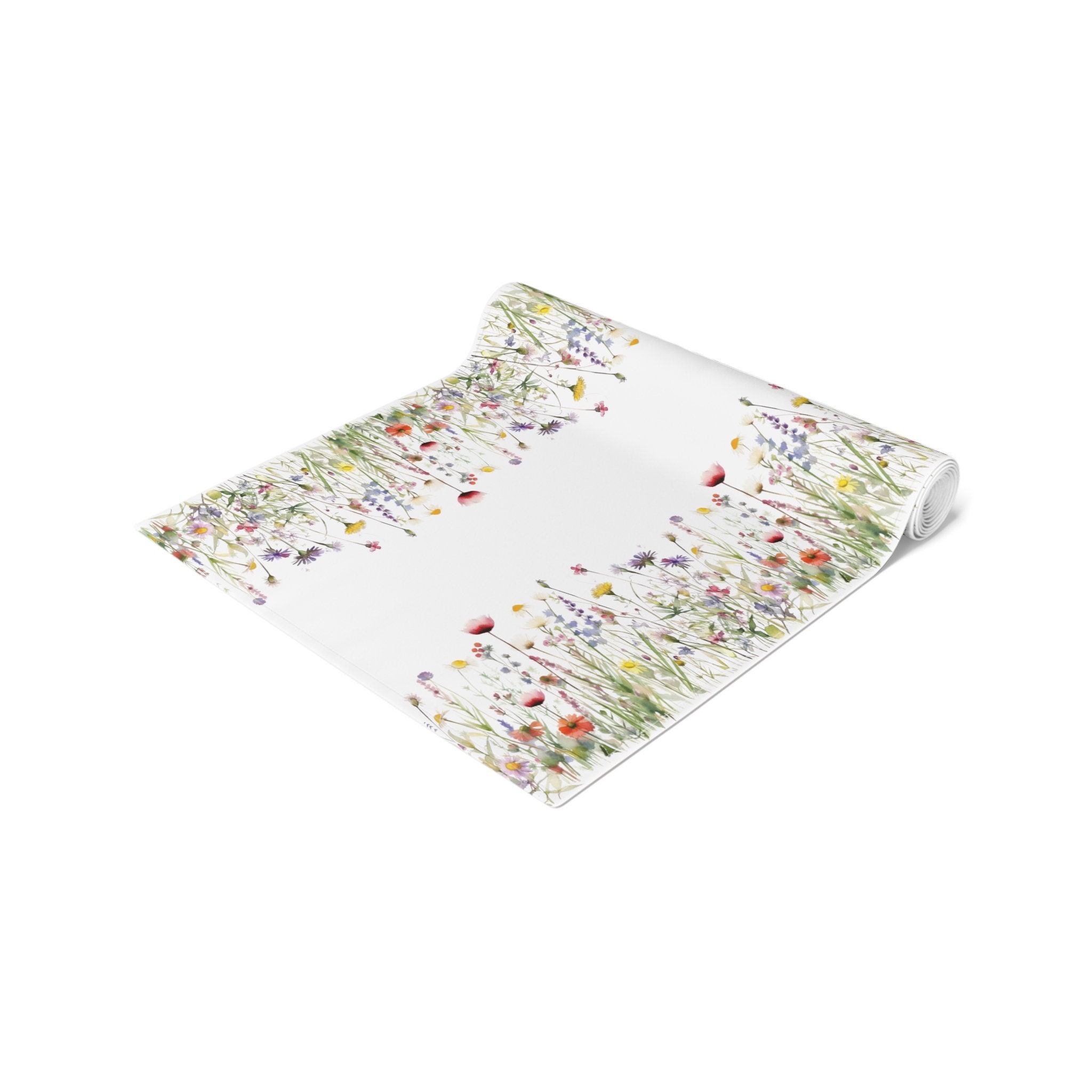 Wildflower Table Runner, Polyester or Cotton Table Runner, White Floral ...