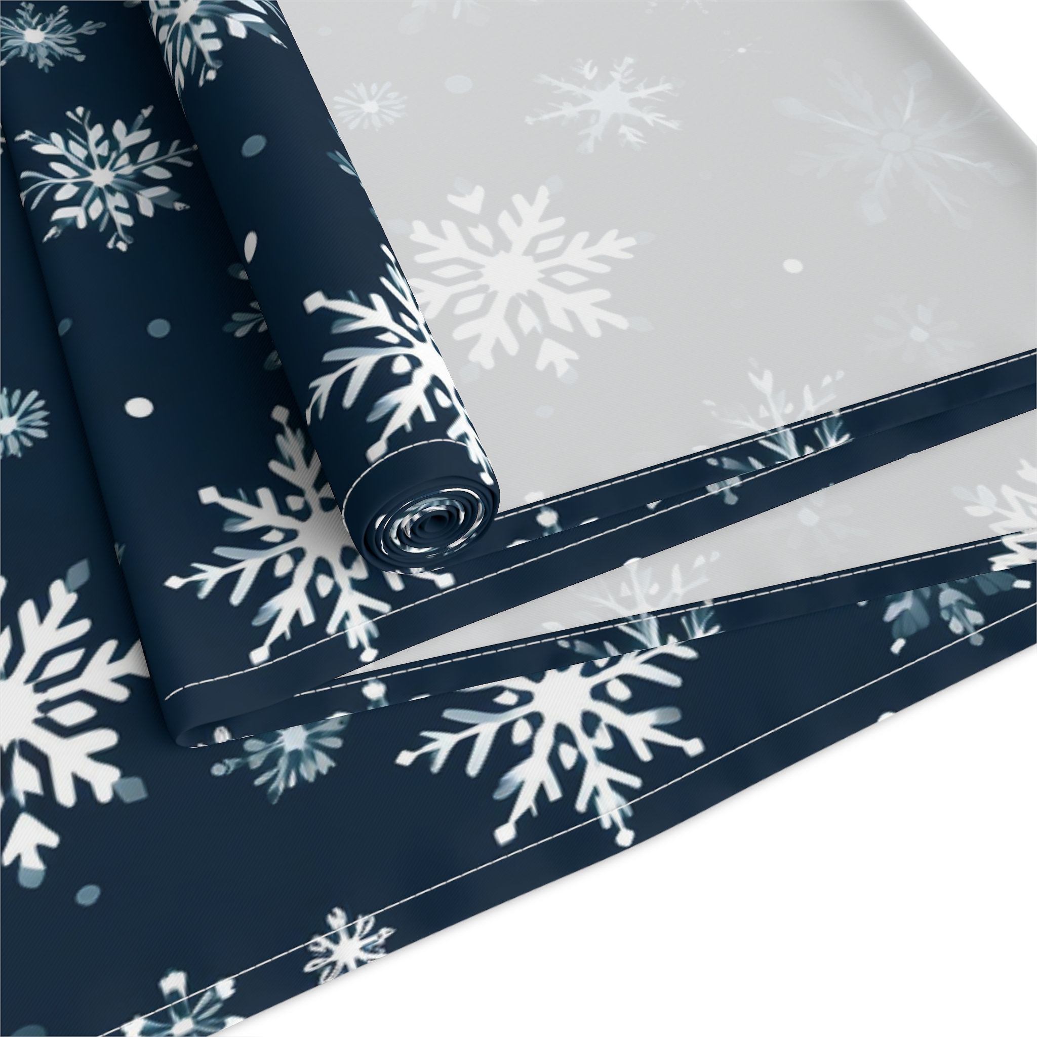 Navy Blue Snowflake Table Runner, Polyester / Cotton Table Runner, Winter Snowflake Decor ...
