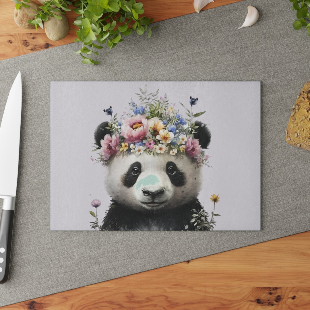 Baby Panda Cutting Board Watercolor Panda Cub With a Flower - Etsy