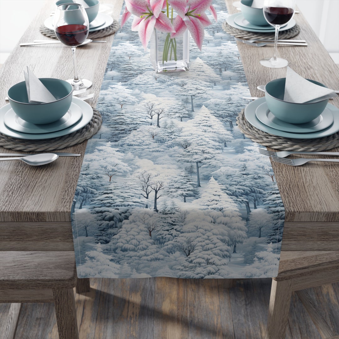 Winter Trees Table Runner, Polyester or Cotton Table Runner, Winter ...