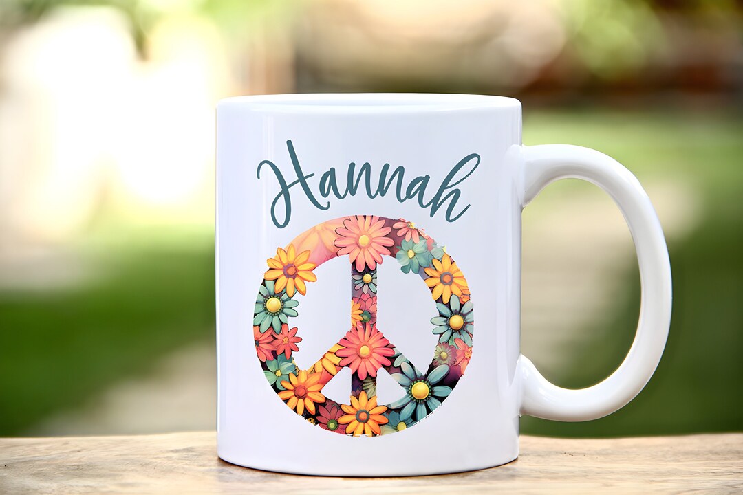 Personalized Hippie Mug Hippie Peace Sign Mug With Personalized Name ...
