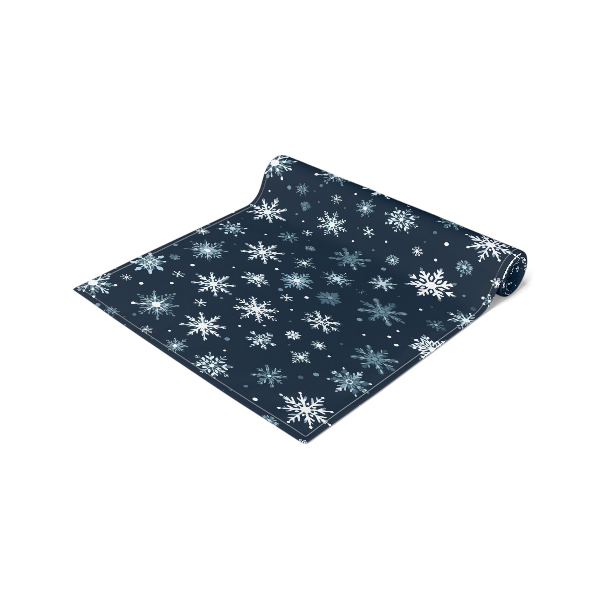 Navy Blue Snowflake Table Runner, Polyester / Cotton Table Runner, Winter Snowflake Decor ...