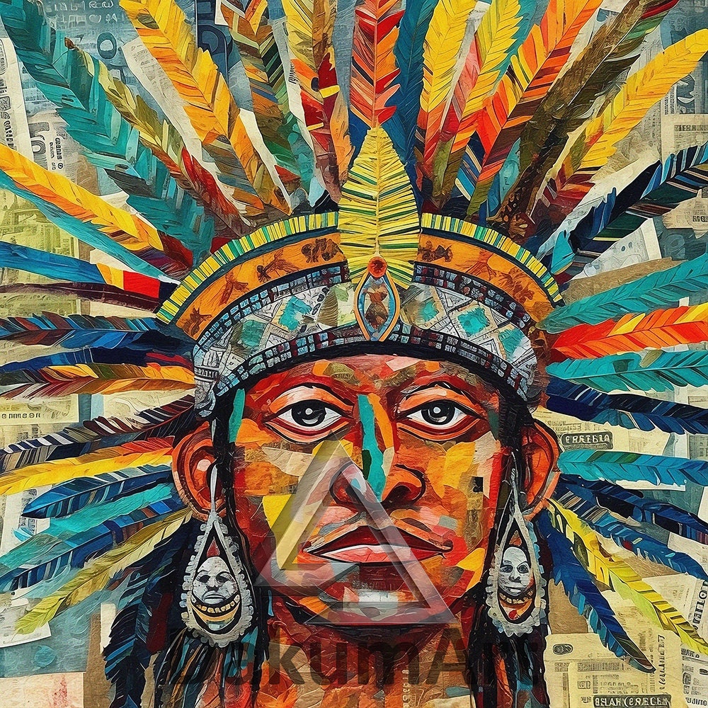 Vibrant Aztec Warrior Art: Digital Download for Wall Decor - Etsy