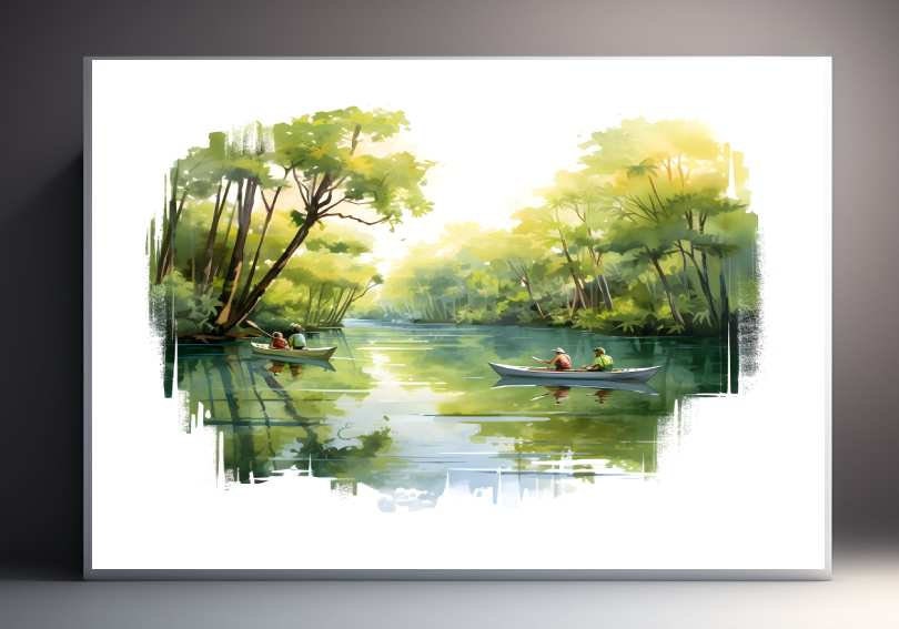 Kayaking Watercolor Painting Art Print- Mangrove Forest Wilderness ...