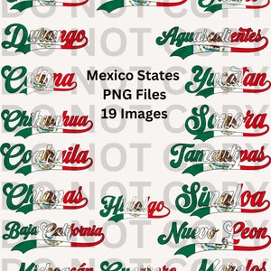 Mexico State Names 19 PNG FILES With Flag Design in Letters - Etsy