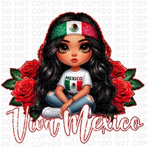 Mexicana PNG FILE Digital Mexican Girl With Roses and Red Glitter Trim ...