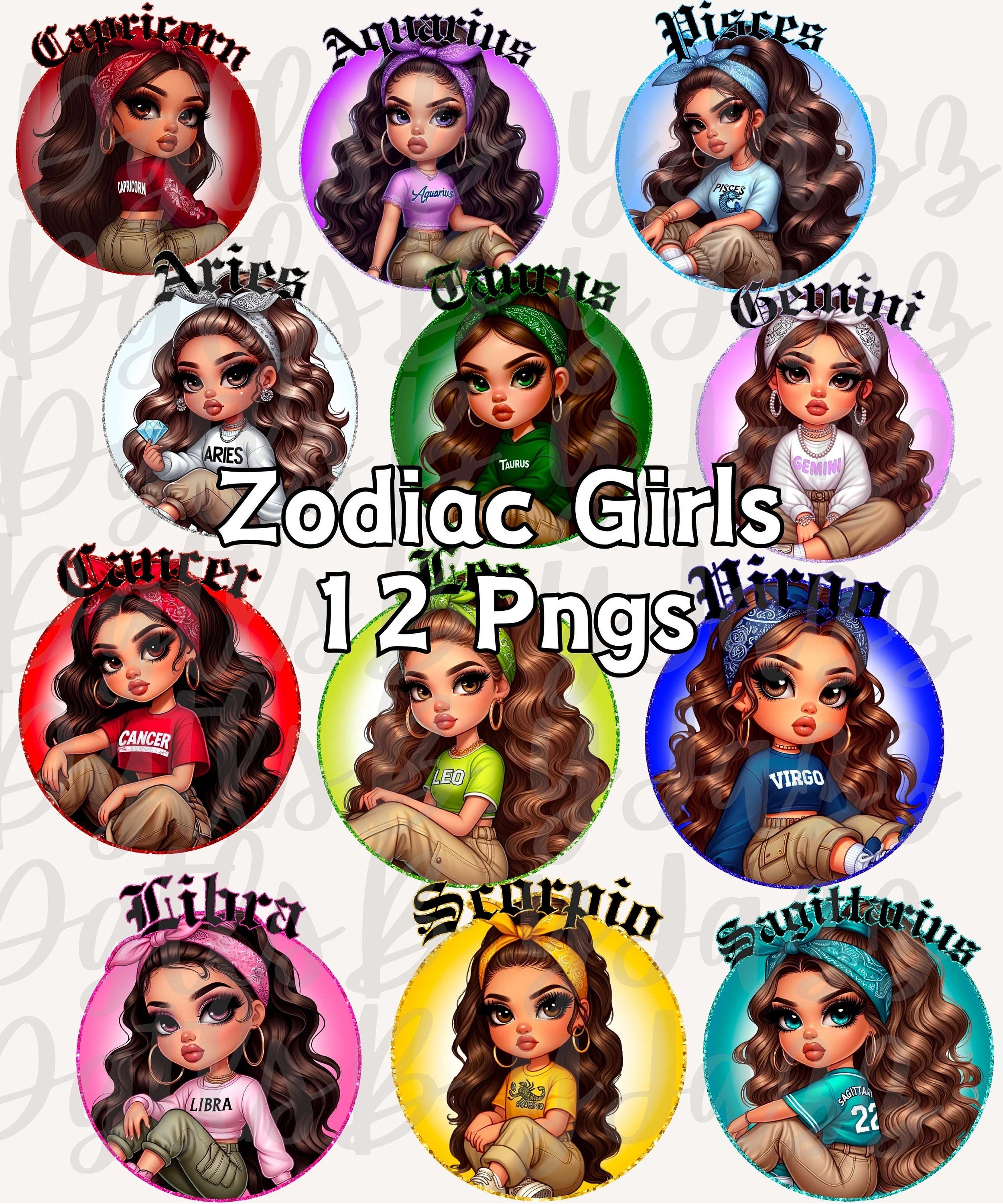 Zodiac Girls PNG Files-digital Birthstone Colored Outfits- Please Read ...