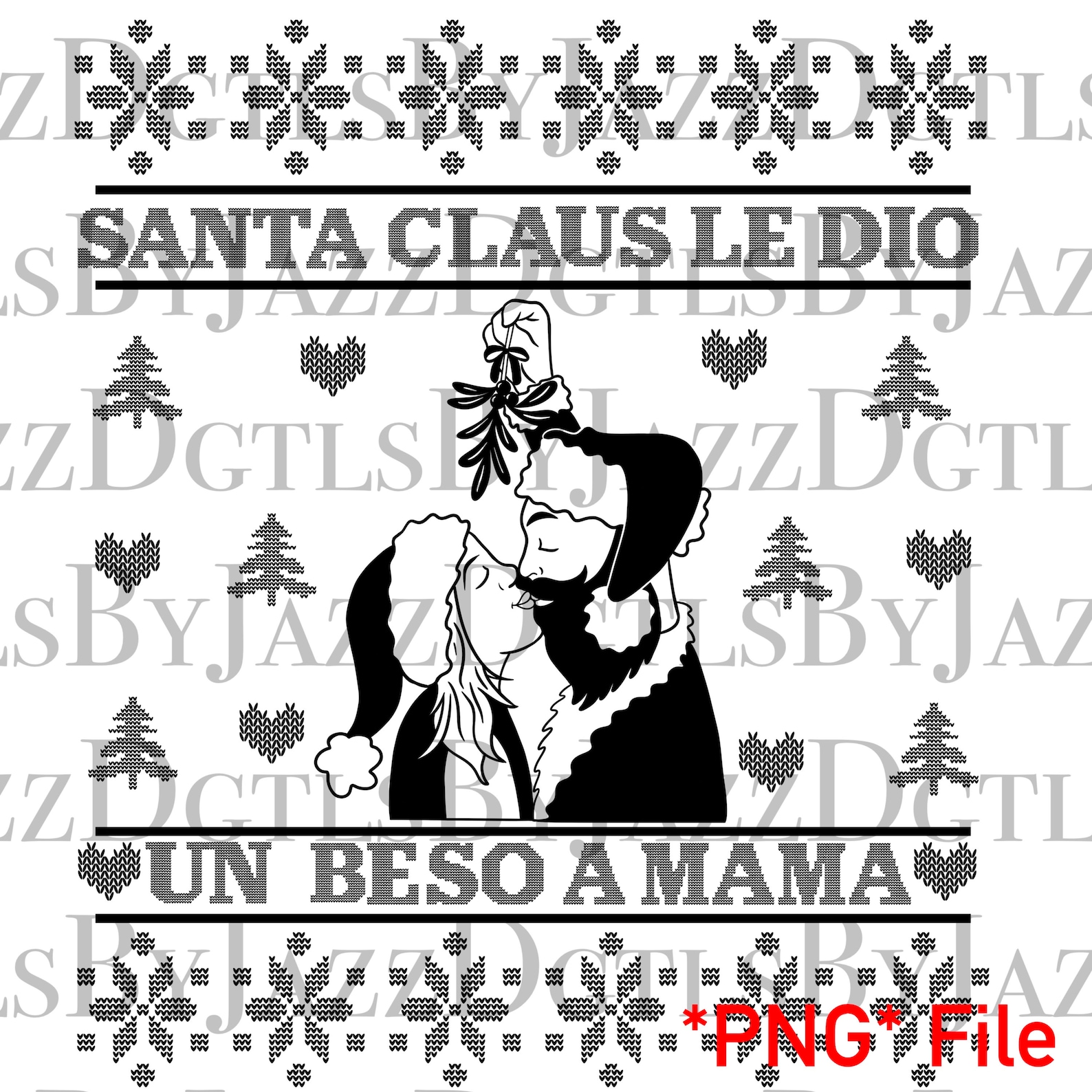 Santa Claus Le Dio Un Beso a Mama Png Mexican Christmasugly Sweater Png ...