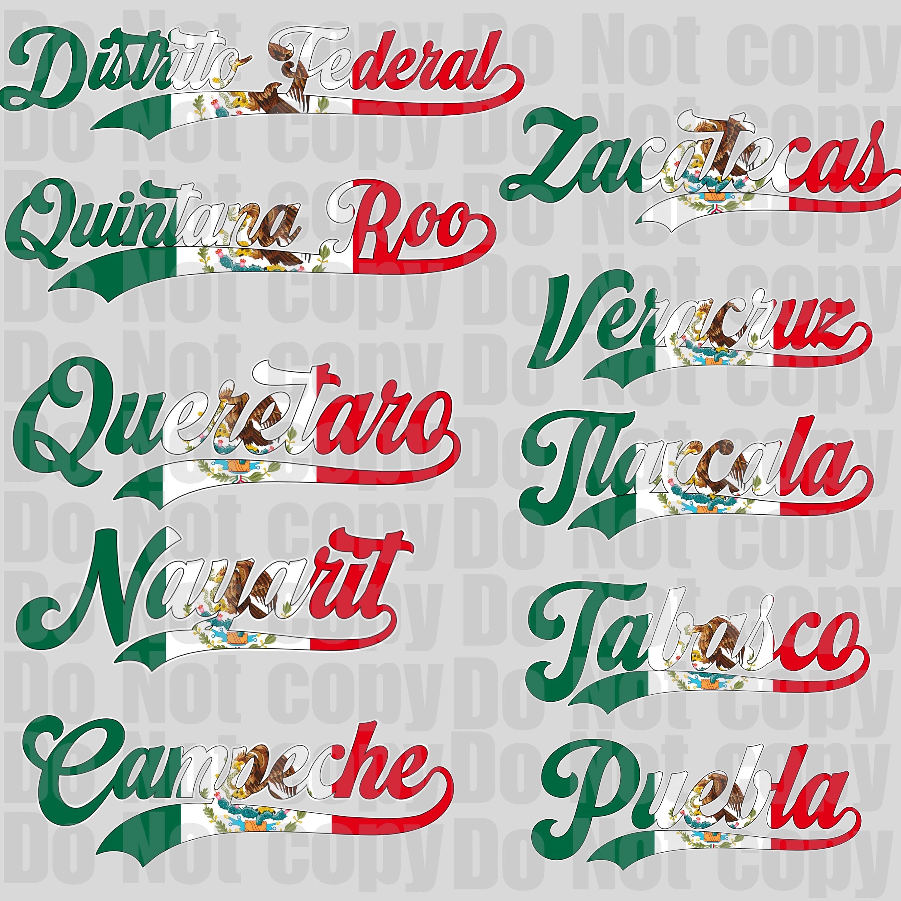 Mexico State Names Part2- 10 PNG FILES With Flag Design in Letters - Etsy