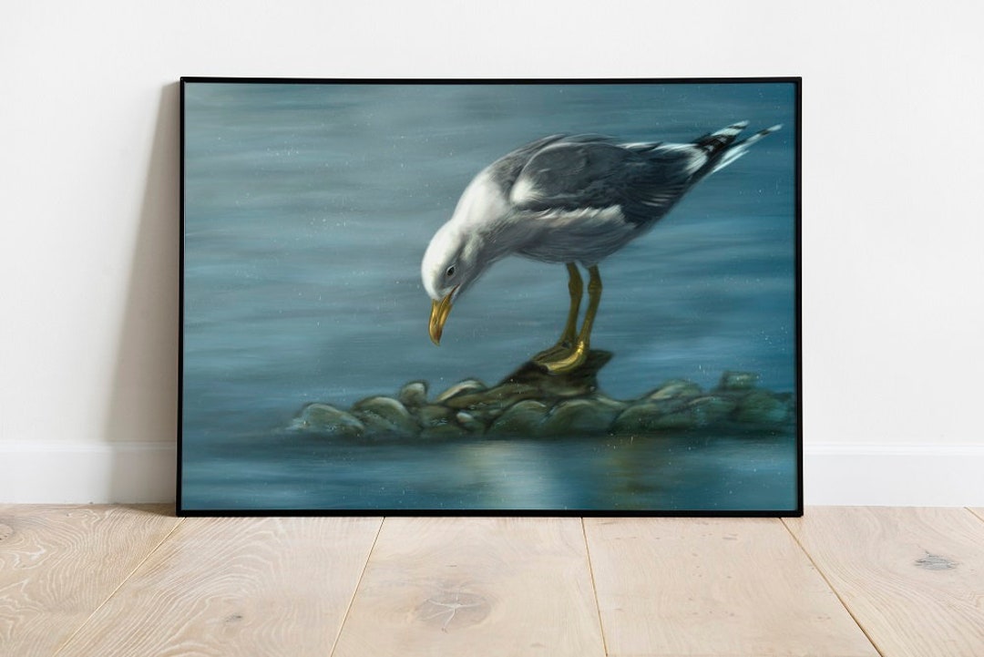 Printable Yellow Legged Gull Art Digital Painting Animals - Etsy