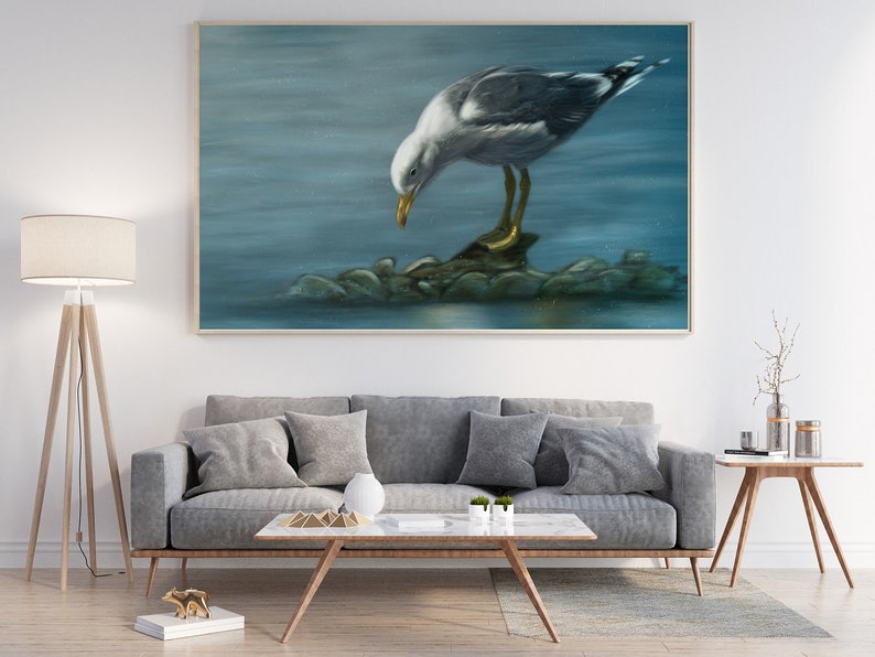 Printable Yellow Legged Gull Art Digital Painting Animals Nature Water ...