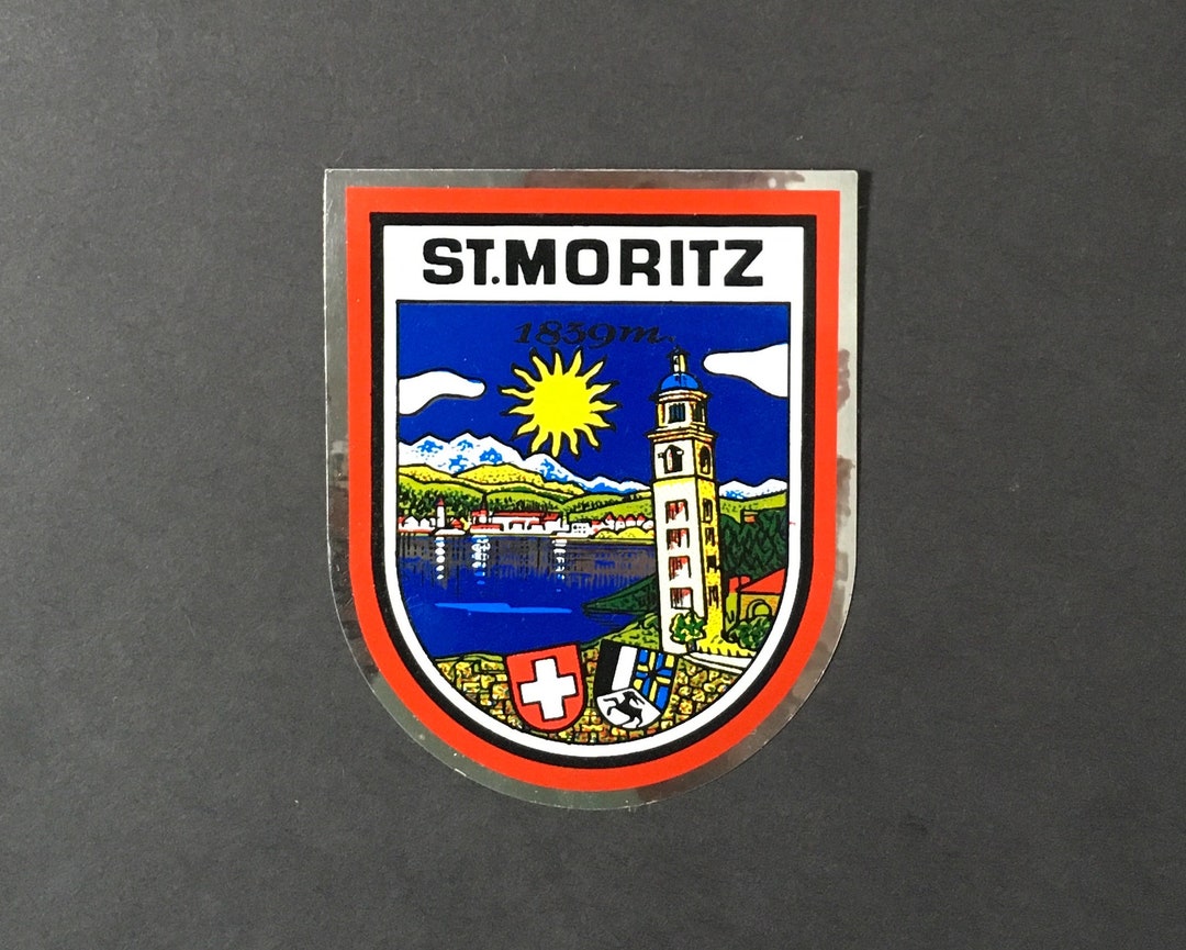 Vintage ST. MORITZ Switzerland Flag Coat of Arms Water Buildings ...