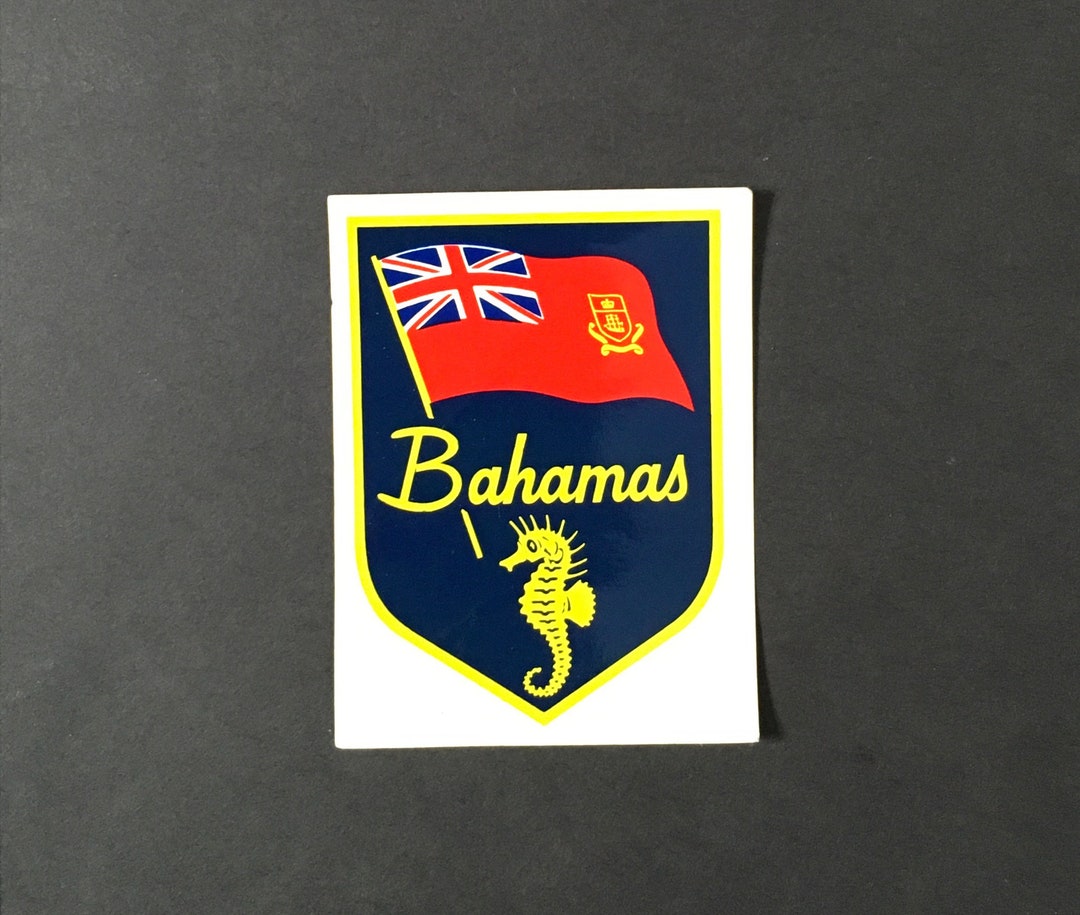 Vintage BAHAMAS Country Flag Emblem Seahorse Tropical Island ...