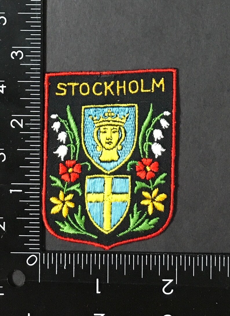 Vintage STOCKHOLM Sweden Coat of Arms Crest Flag Emblem International Travel Souvenir Cloth Sew ...