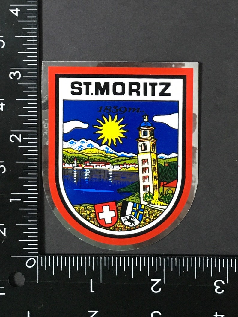 Vintage ST. MORITZ Switzerland Flag Coat of Arms Water Buildings ...