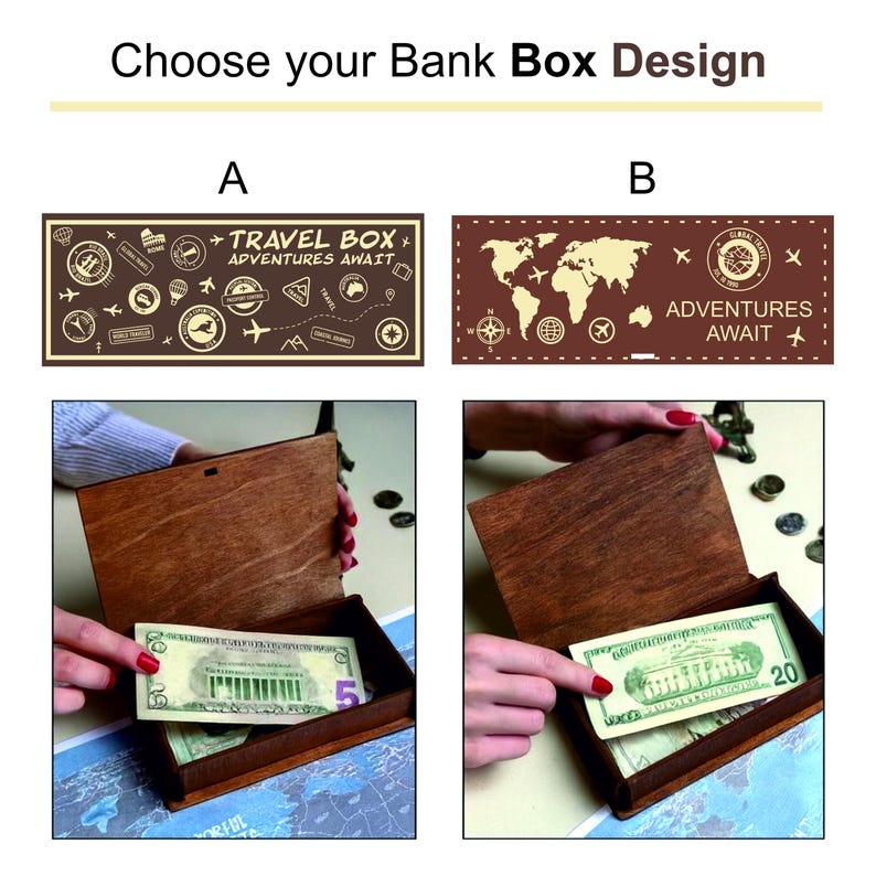 Personalized Travel Fund Money Box | Custom Wooden Savings Box for Trip ...