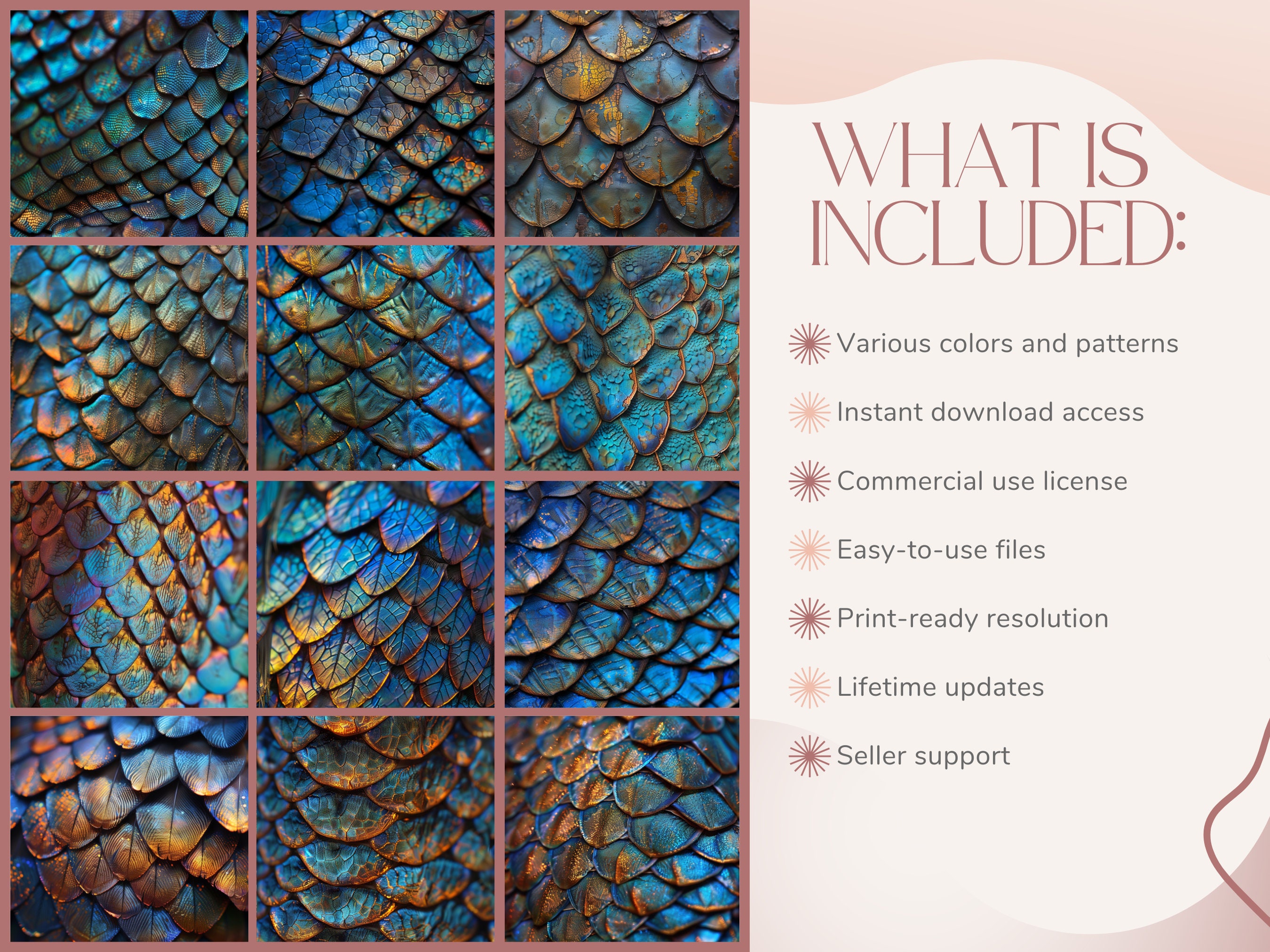 12 Bronze Azure Fish Skin Seamless Pattern | Iridescent Marine Texture ...