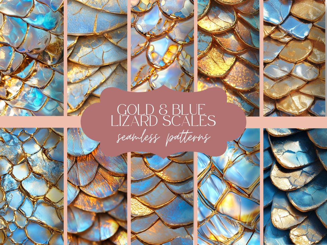 12 Gold Light Blue Lizard Scales Texture | Seamless Reptile Pattern ...