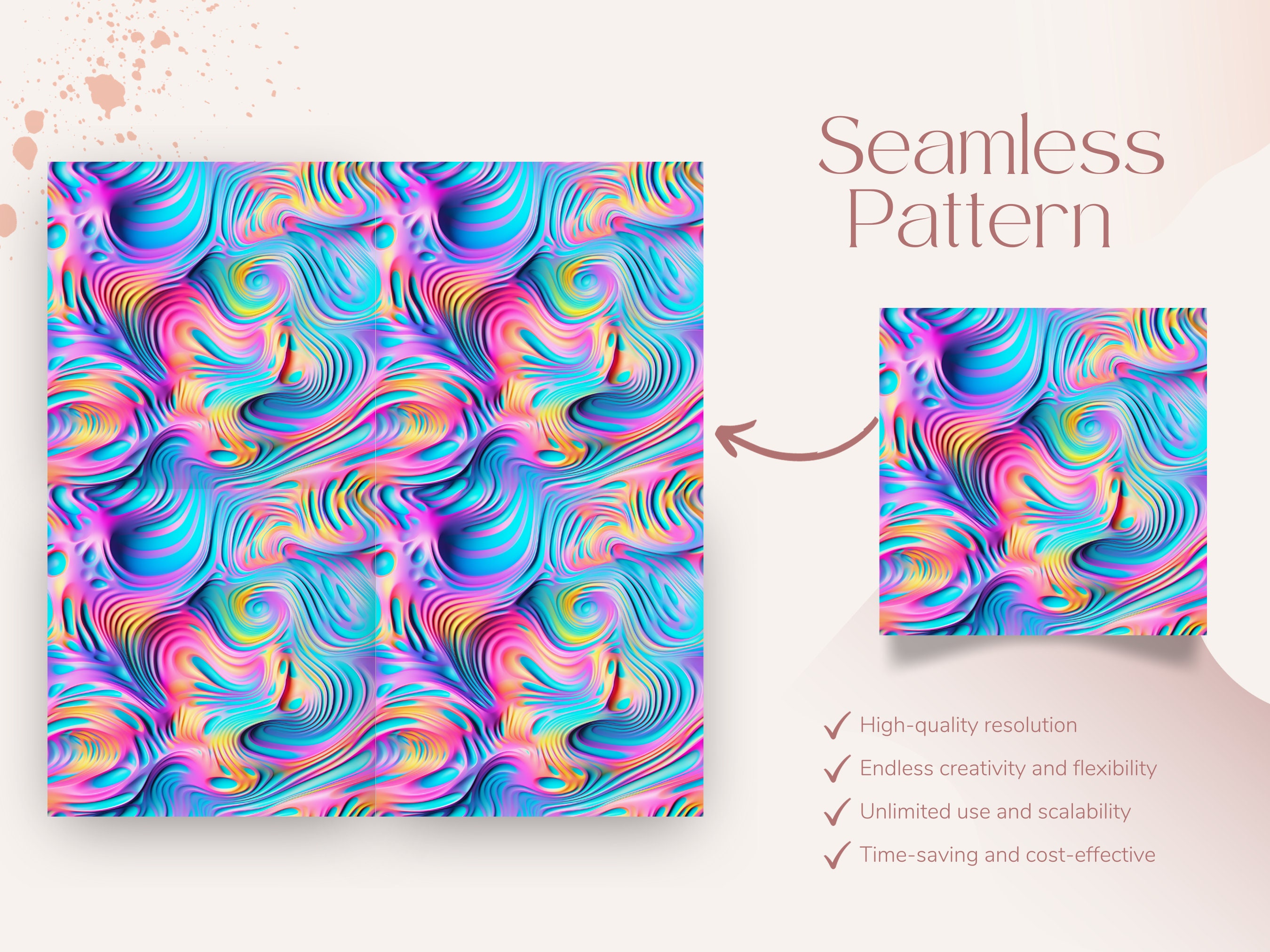 12 Rainbow Psychedelic Seamless Pattern | Colorful Waves Texture ...