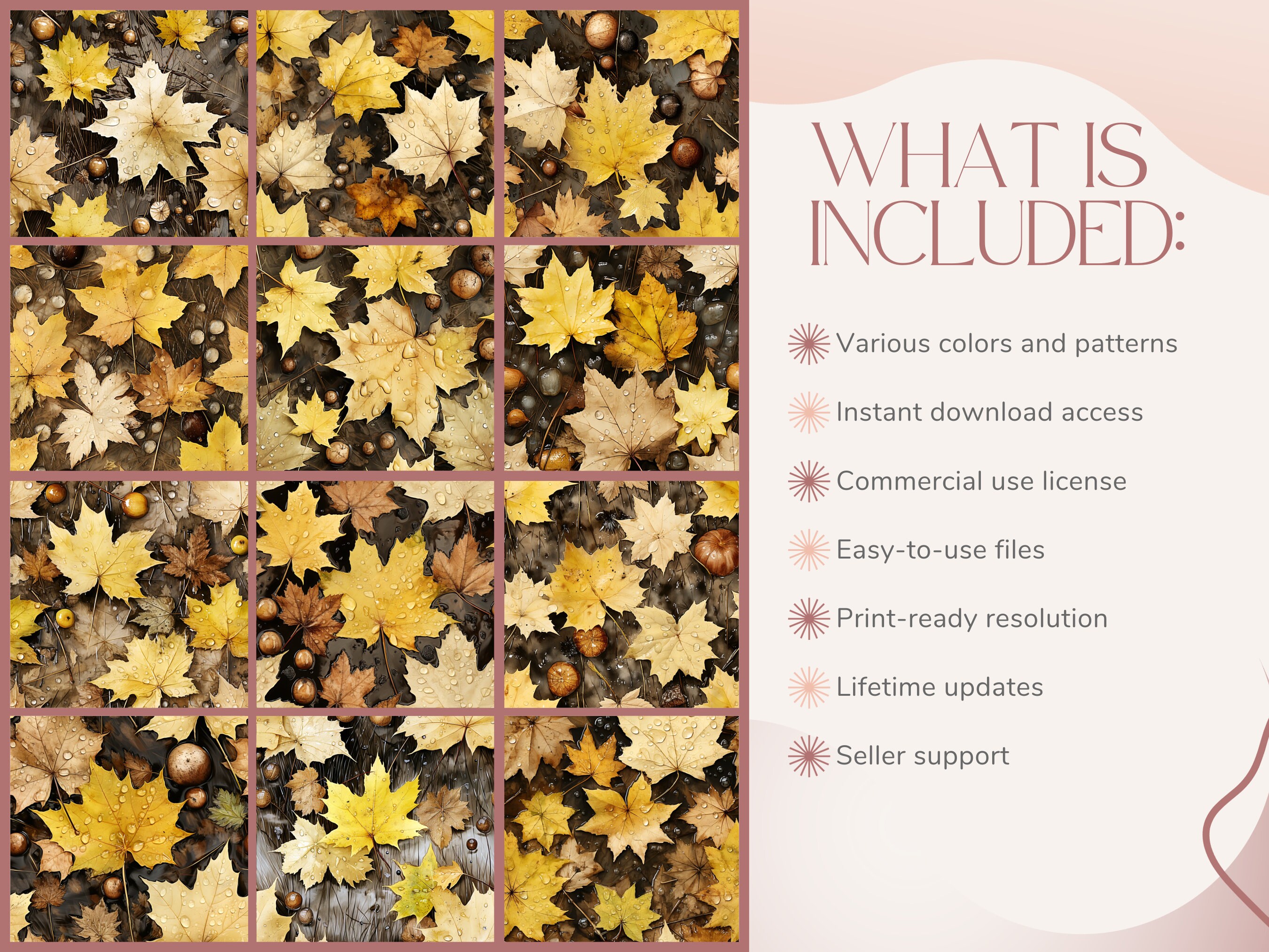 12 Fall Chinar Leaves in Mud | Earthy Seamless Pattern | Foliage Print ...