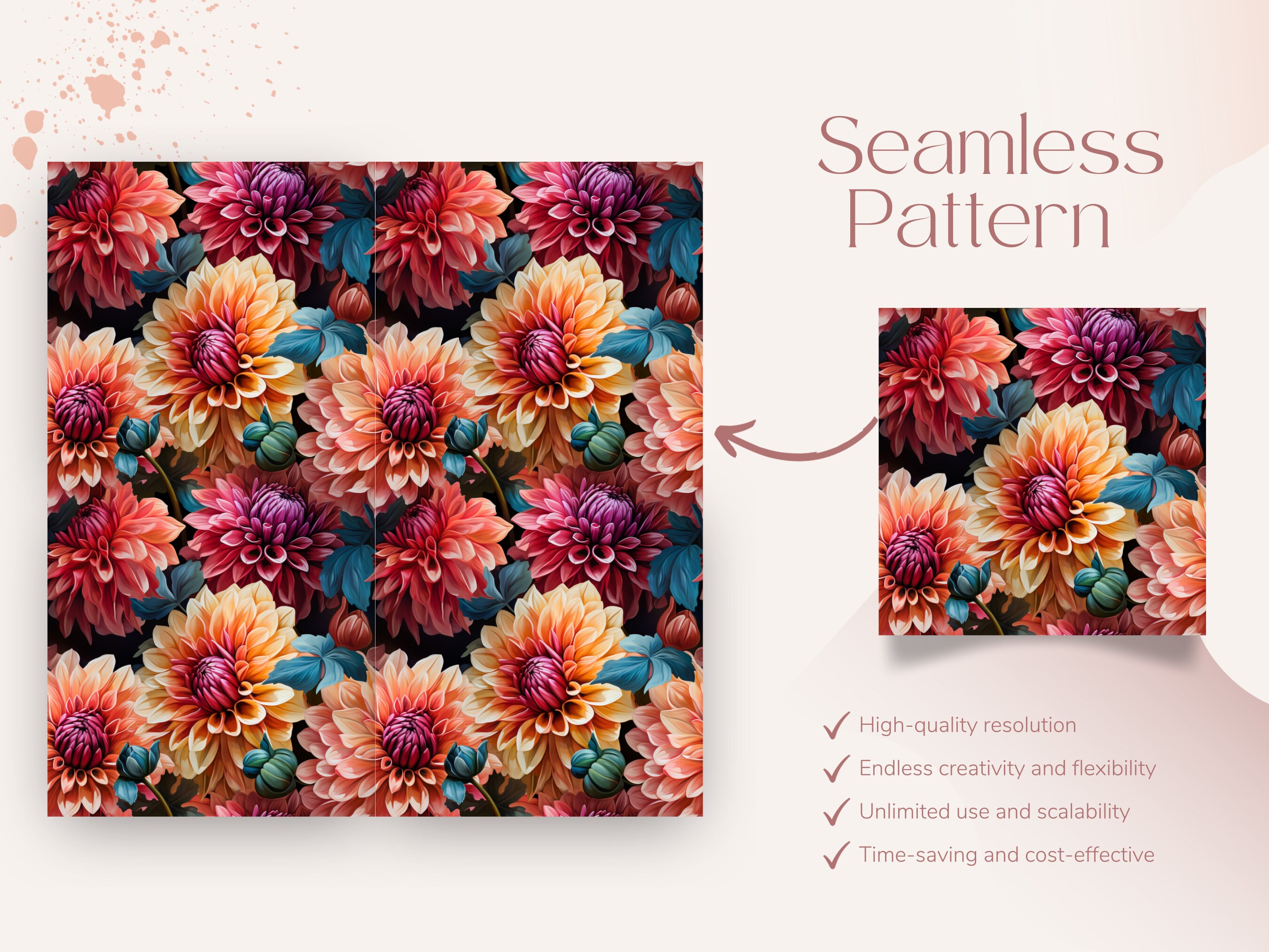12 Watercolor Dahlias Texture | Seamless Flowers Pattern | Floral Print ...