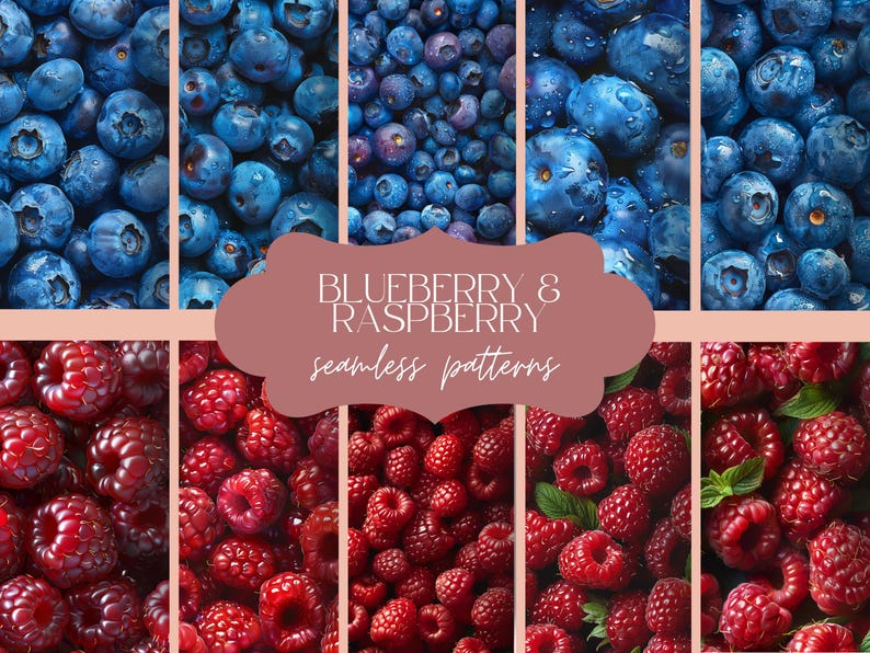 12 Blueberry & Raspberry Texture | Seamless Botanical Pattern | Summer ...