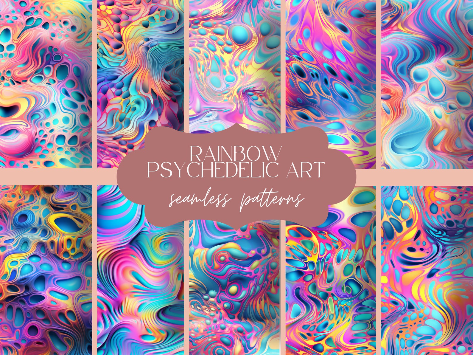 12 Rainbow Psychedelic Seamless Pattern | Colorful Waves Texture ...