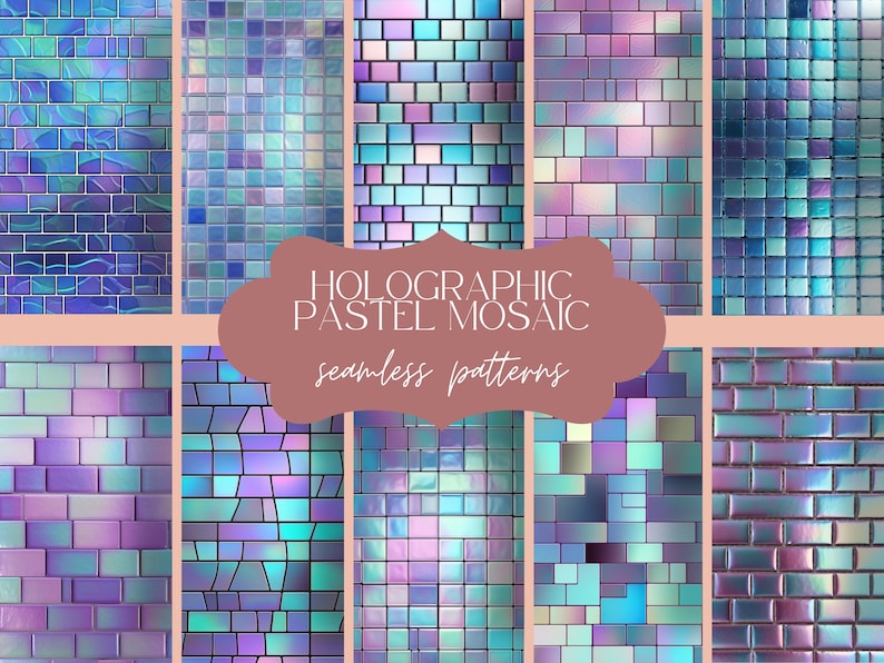 16 Holographic Mosaic Seamless Pattern | Pastel Iridescent Glass ...