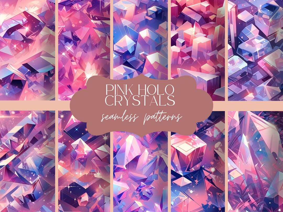 12 Pink Holographic Quartz Crystal Pattern | Seamless Gemstone Texture ...