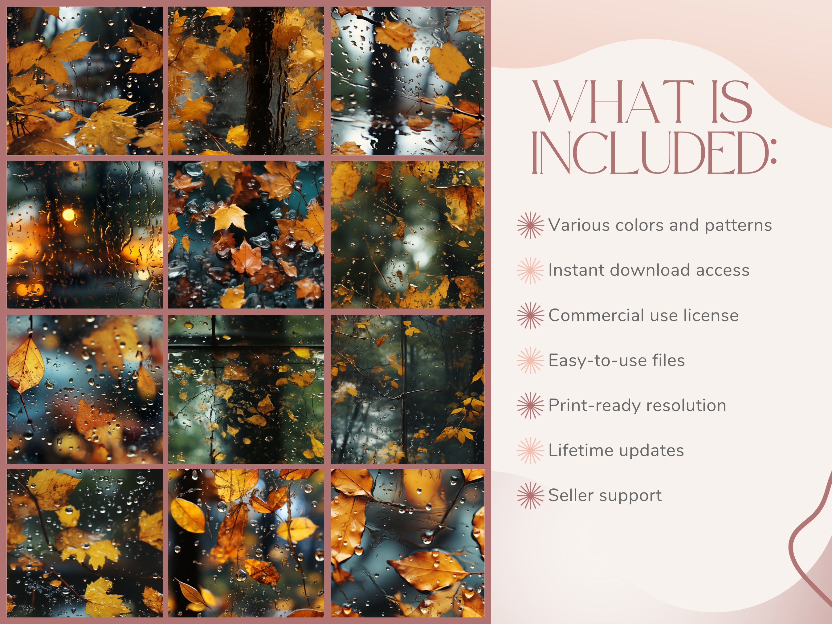 12 Rainy Window With Autumn Leaves Seamless Pattern Raindrops Texture ...