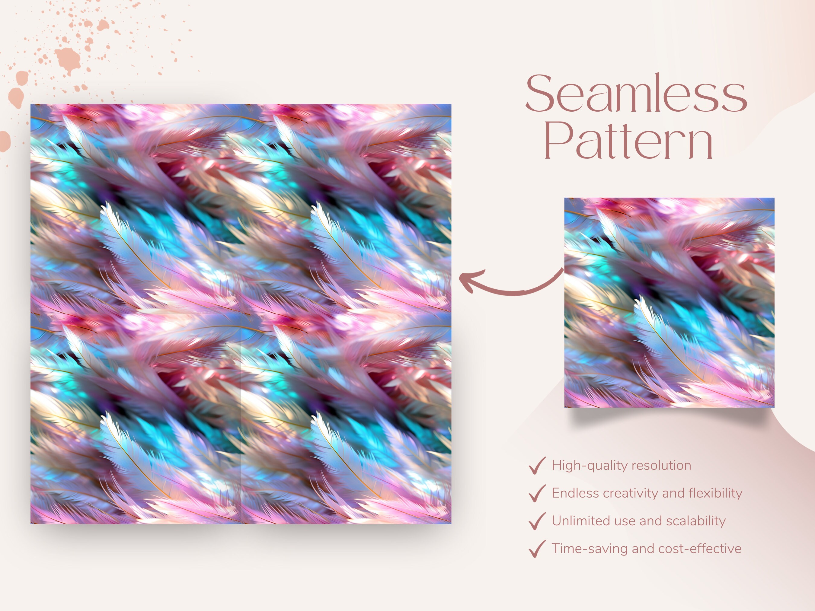 12 Pearl Feathers Texture | Seamless Holographic Pattern | Print Marco ...