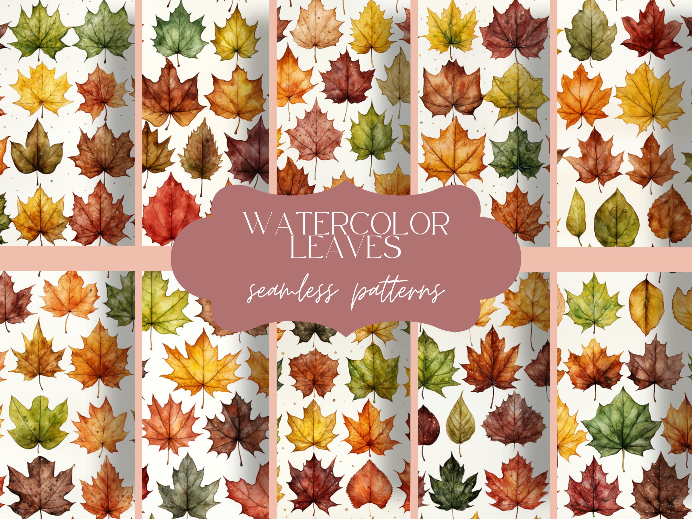 12 Watercolor Fall Leaves Texture| Forest Seamless Pattern | Foliage ...