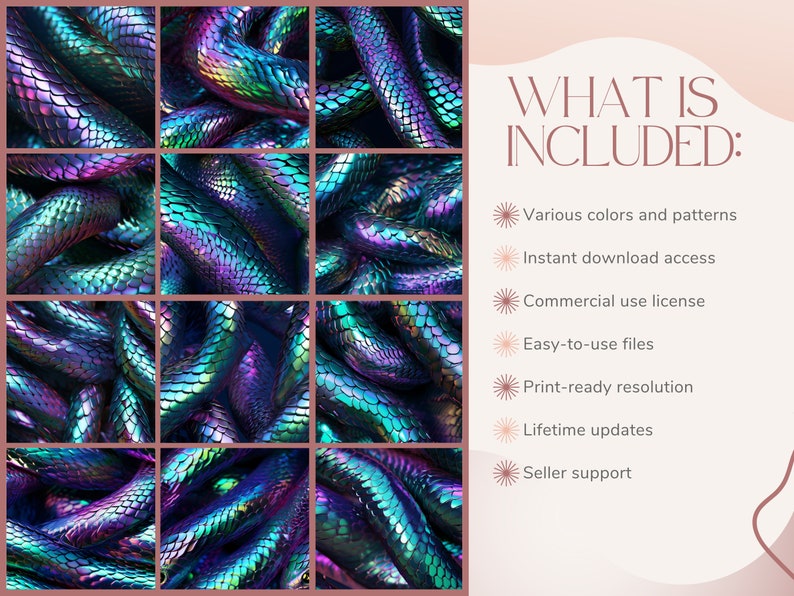 12 Holographic Snakes Scales Seamless Pattern | Iridescence Reptilian ...