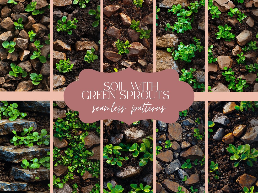 12 Garden Soil With Green Sprouts Textures | Seamless Spring Earth ...